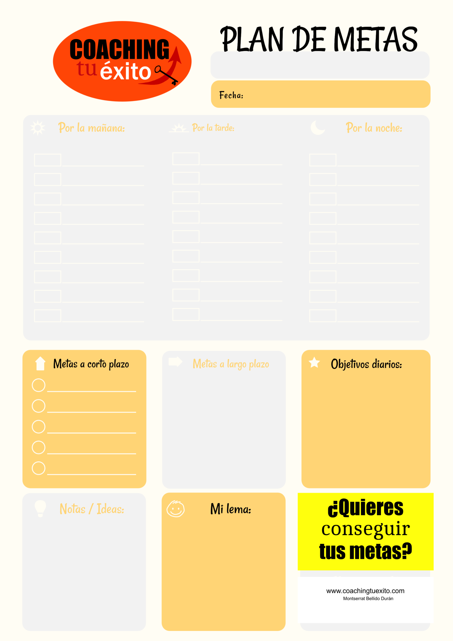 PLAN DE METAS – Coaching Tu Éxito – Montserrat Bellido Durán